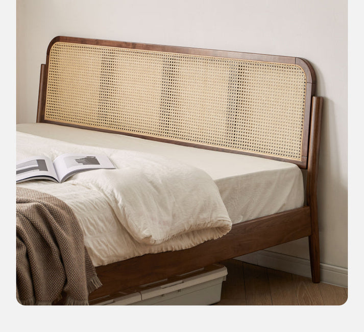 Ameya Solid Wood Cane Modern Platform Bed - The Leaf Crafts