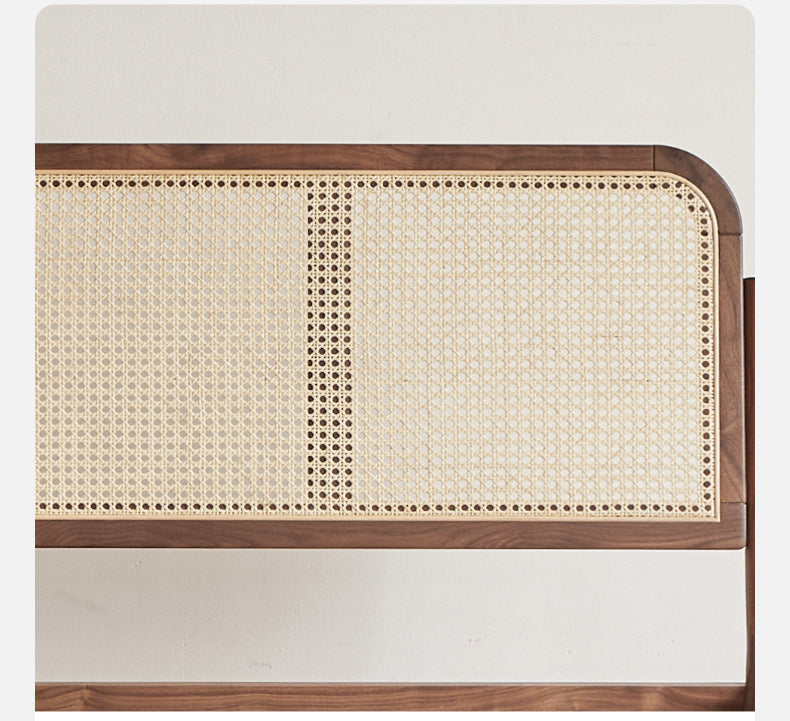 Ameya Solid Wood Cane Modern Platform Bed - The Leaf Crafts