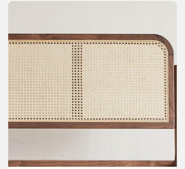 Ameya Solid Wood Cane Modern Platform Bed - The Leaf Crafts